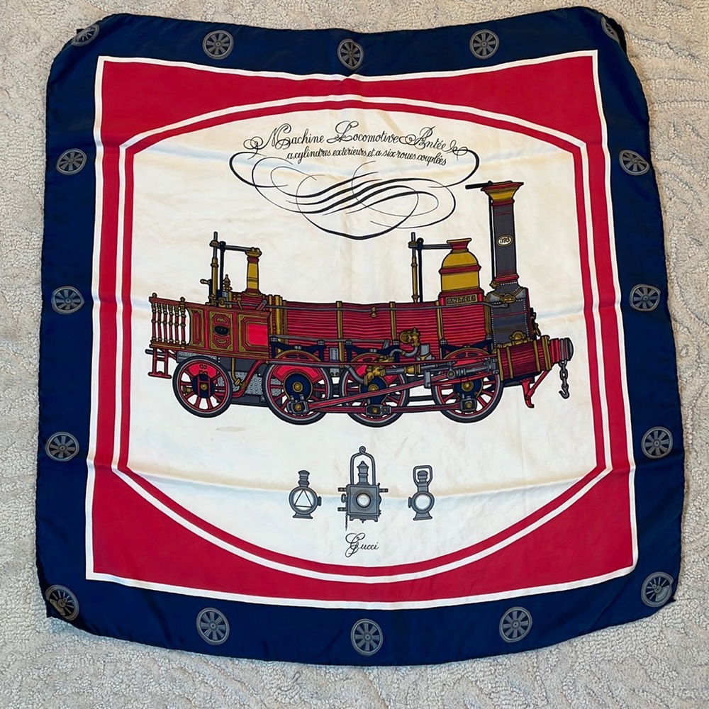 Vintage Gucci Locomotive Print Silk Scarf - Gem